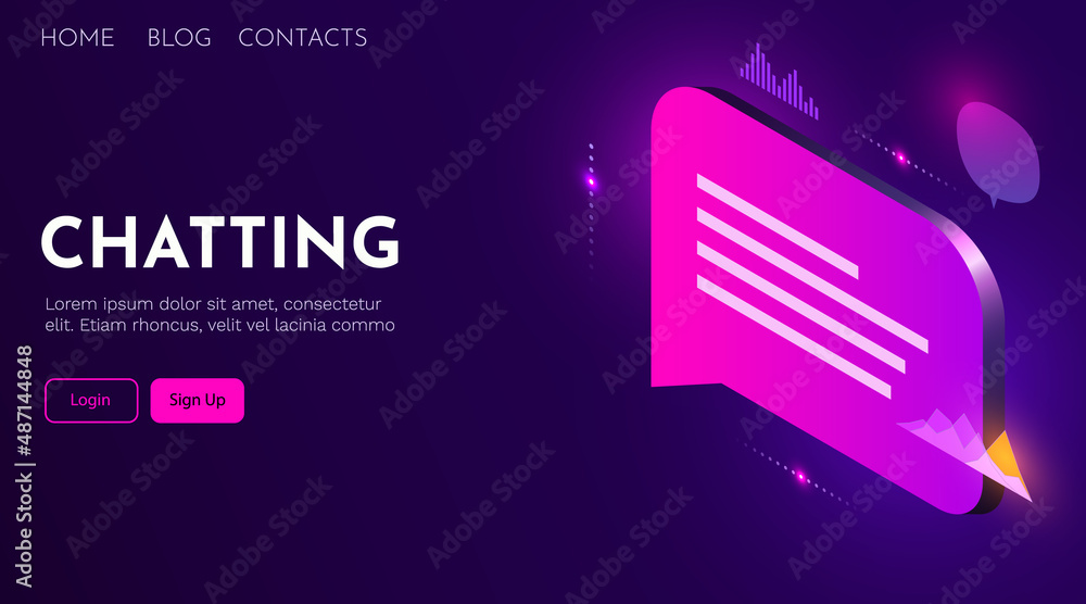 Chat bot concept. Isometric chat bubble. Futuristic neon style. Stock ...
