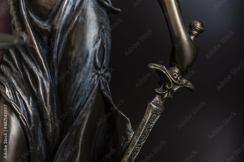 Law and judgment concept. Figure of Lady Justice in notary office close ...