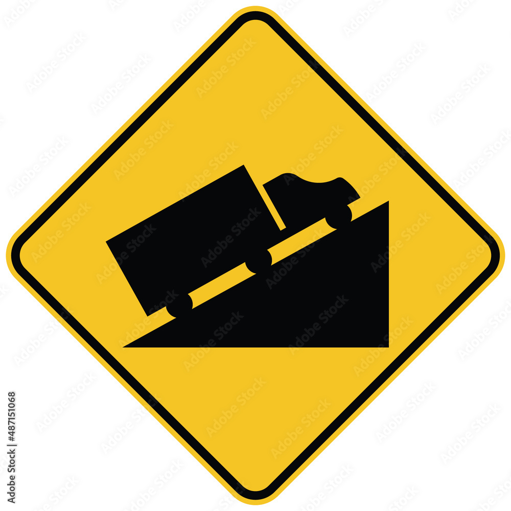 steep hill road signs yellow and black Stock Illustration | Adobe Stock