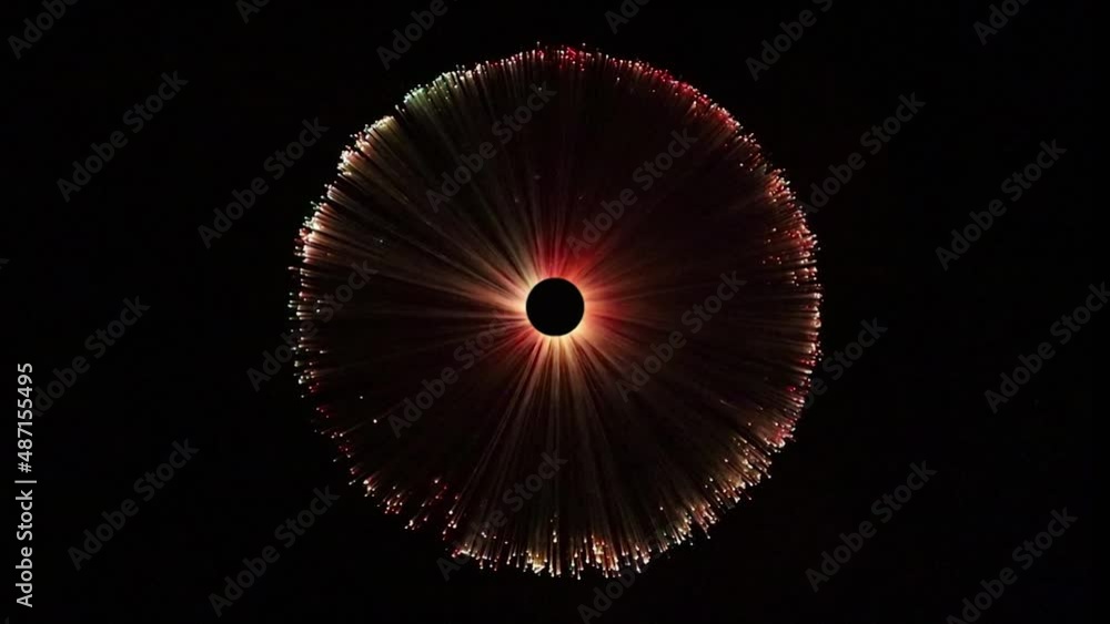 Circular movement of luminous threads in the dark, refraction of light ...