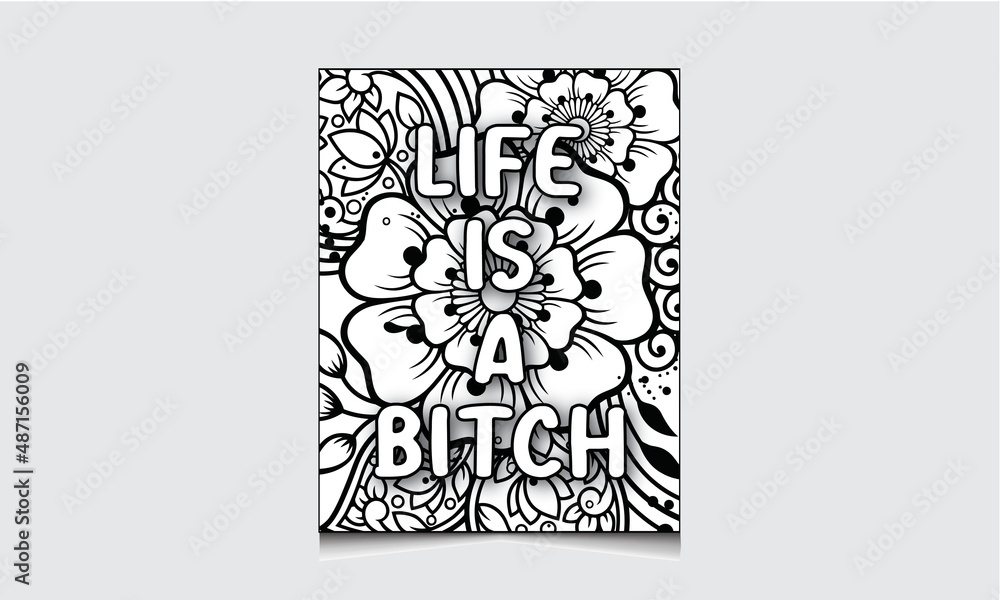 Swear Word Coloring Page For Adults Black And White Pattern Phrase Rude ...