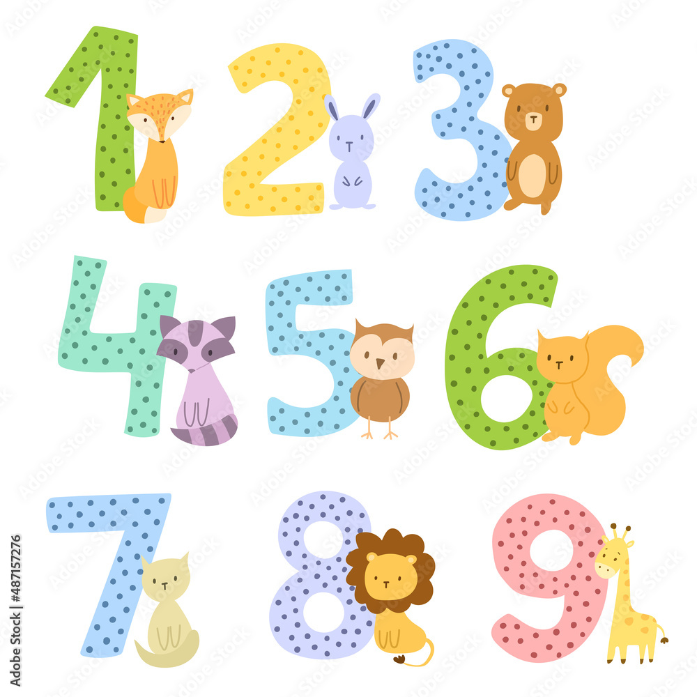 Vector illustration of numbers and animals set Stock Vector | Adobe Stock