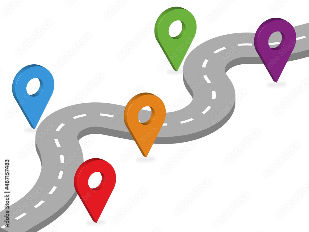 Global logistics network concept. The gray road with five geolocation ...