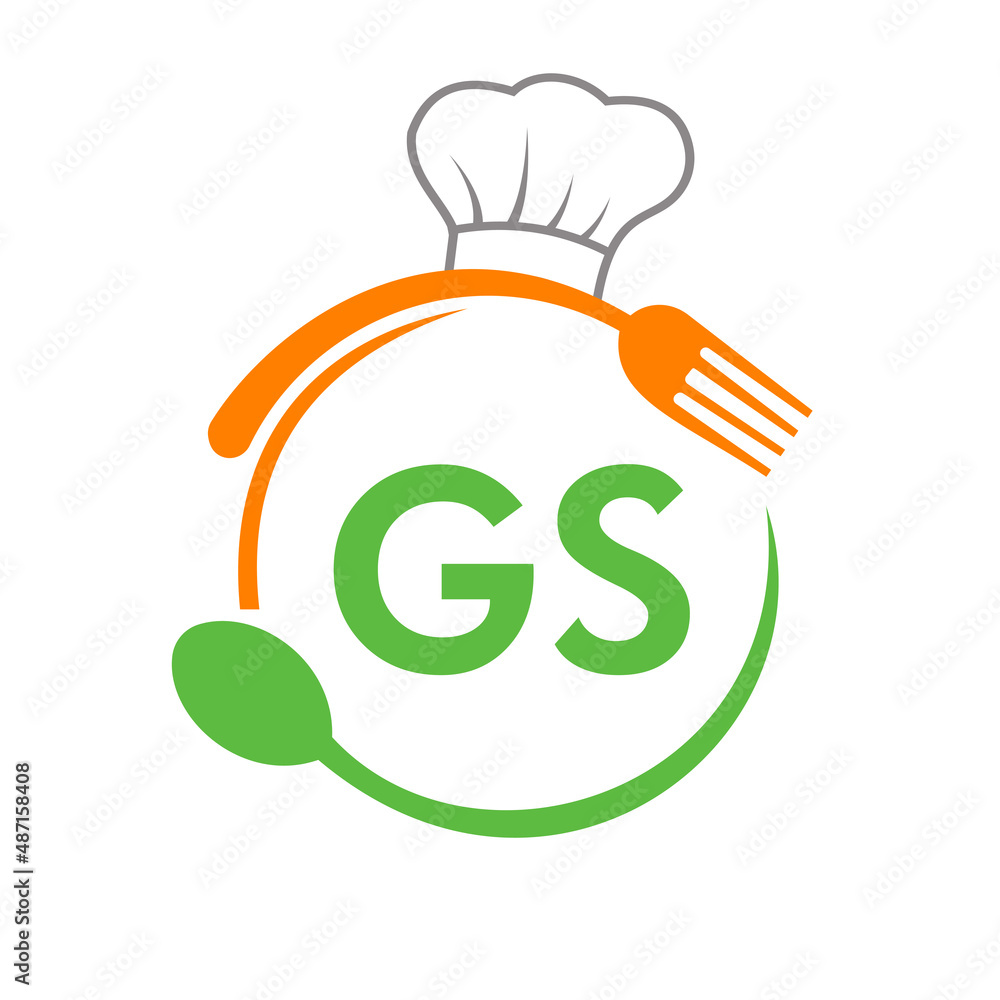 Letter GS Restaurant Logo with Chef Hat Spoon And Fork Template ...