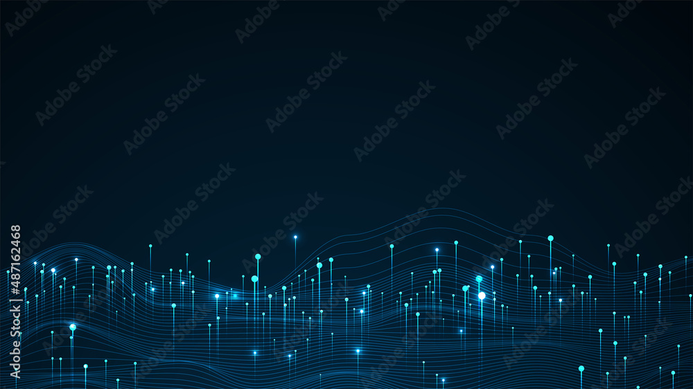 Big data visualization concept. Dynamic wave on blue background. Wave ...
