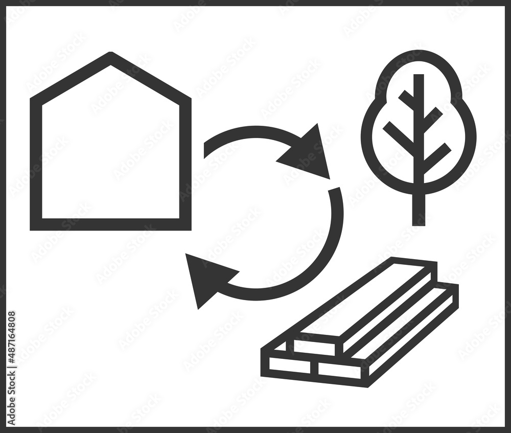 Pictogram for building with wood, timber construction CO2 binding Stock ...