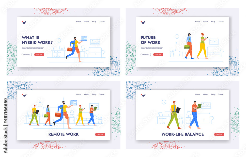 Hybrid Work Landing Page Template Set . Remote Work After Covid Crisis ...