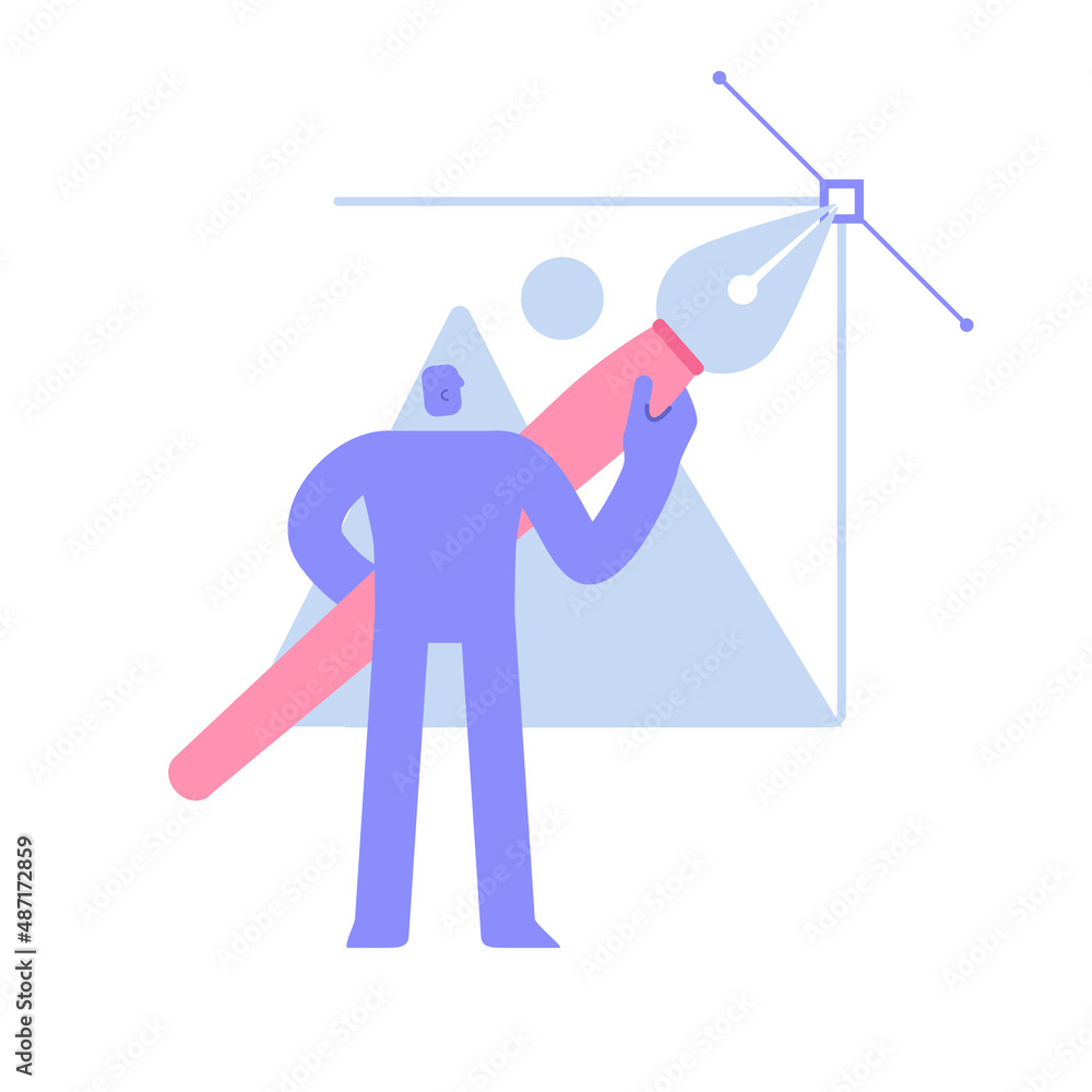 Flat modern character with pen tool working on ui ux or mobile app ...