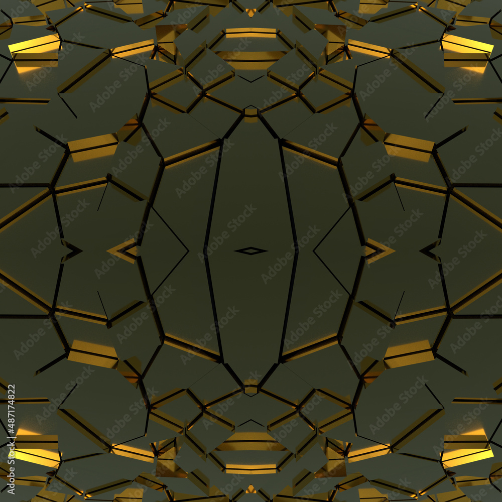 Seamless mirror texture with golden elements. Dark yellow background ...