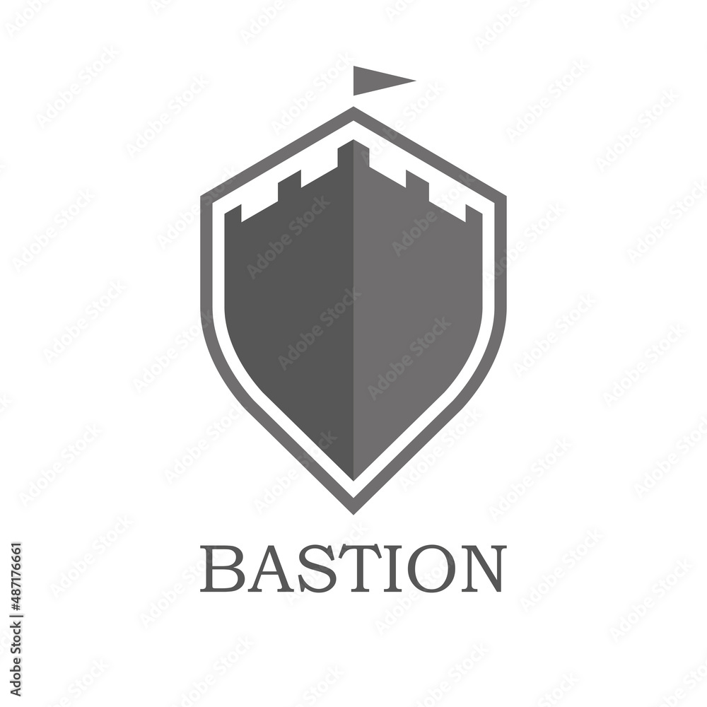 Shield shaped castle emblem. Bastion, watchtower. Fairytale fortress ...