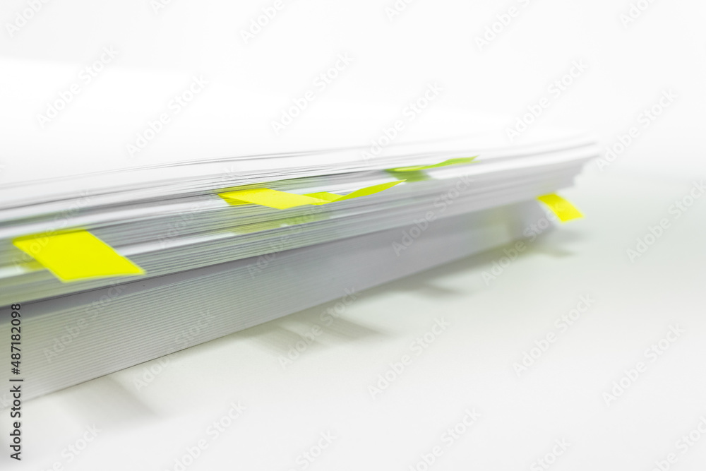 bundles bales of paper documents. stacks packs pile on the desk in the ...