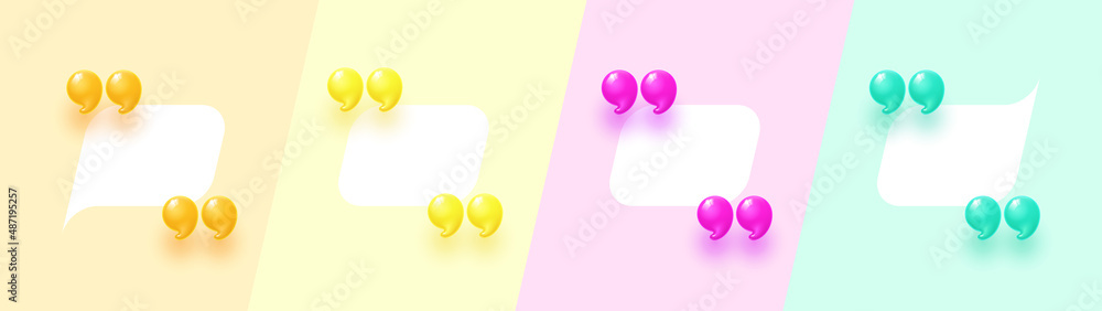 3d quote realistic render design in cute cartoon style volumetric icons ...