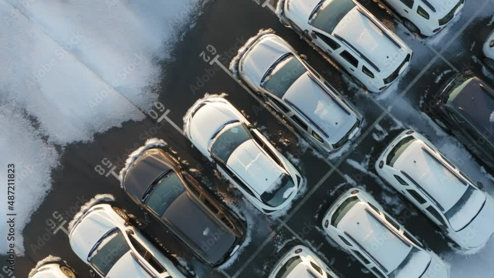 Aerial top down view of the car park of a car dealership or customs ...