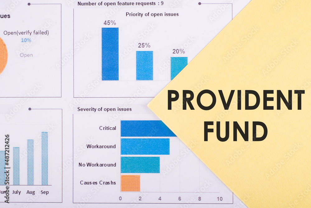 Text PROVIDENT FUND written In a yellow triangle on a white background ...
