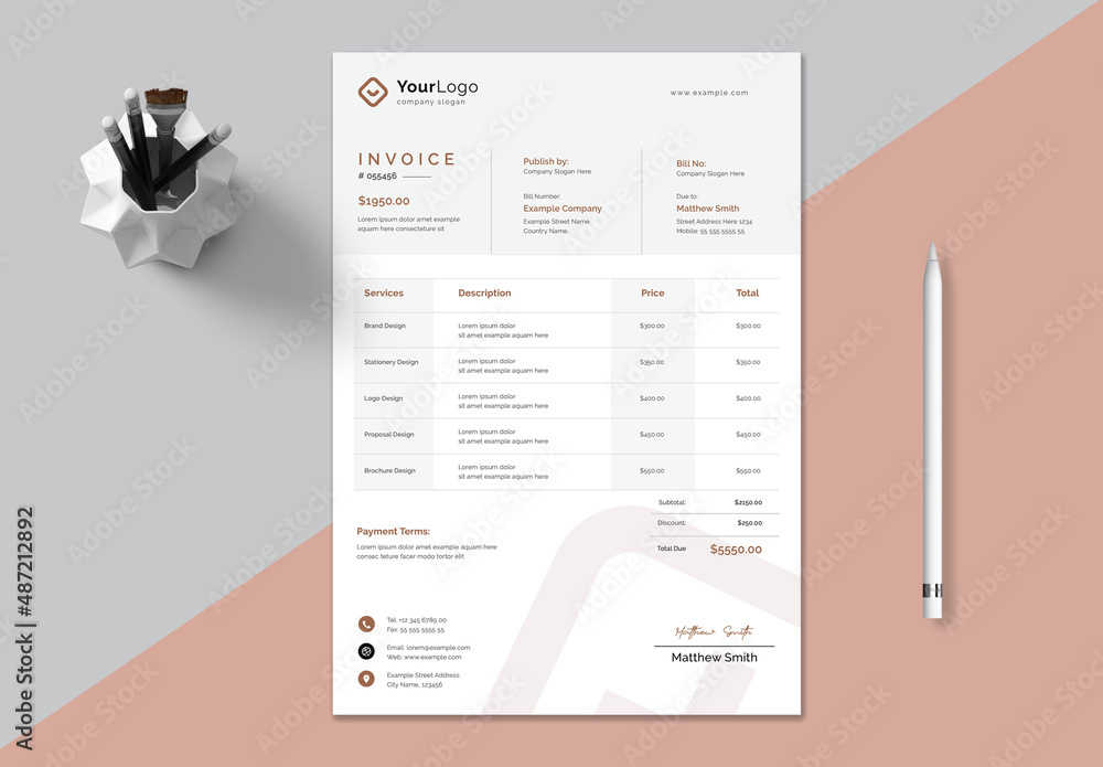 Professional Invoice Layout Stock Template | Adobe Stock