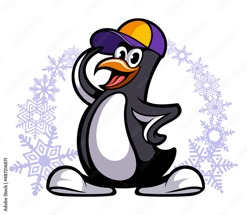 Cartoon style penguin with baseball cap, cartoon character isolated on ...