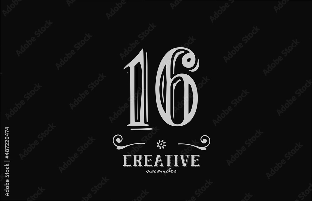16 number logo icon with black and white colors. Creative vintage ...