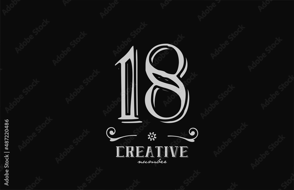 18 number logo icon with black and white colors. Creative vintage ...