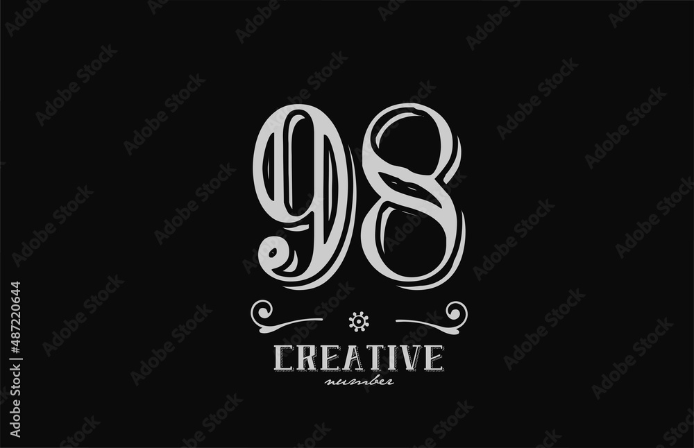 98 number logo icon with black and white colors. Creative vintage ...