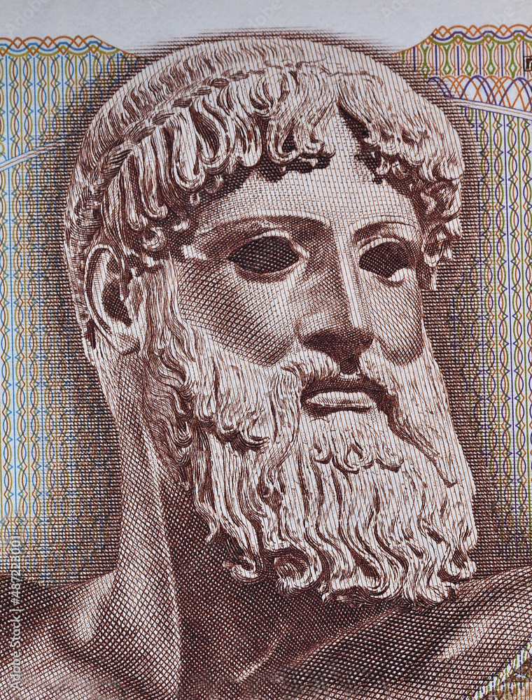un retrato del dios griego Zeus en un billete de banco de grecia Stock ...