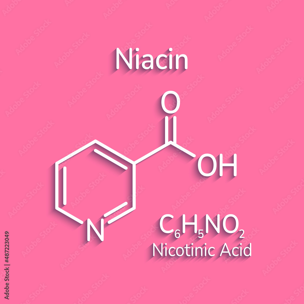 Niacin molecular formula vector illustration. nicotinic acid molecule ...