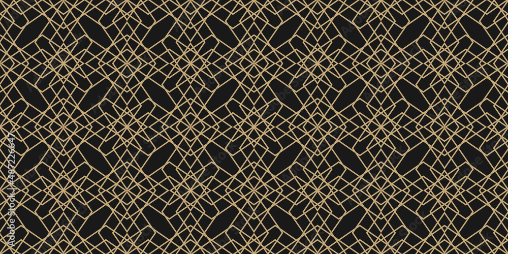 Vector Abstract Geometric Seamless Pattern Golden Lines Texture Elegant Floral Lattice Mesh