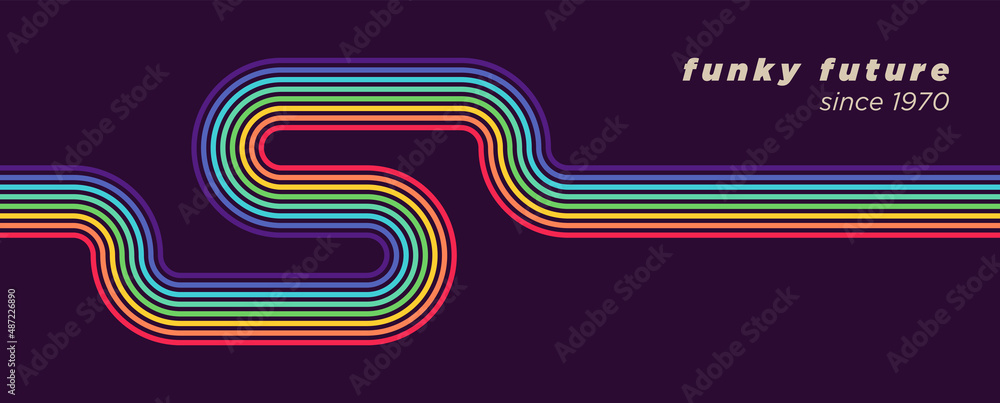 Futuristic background in simple retro 70s style design with stripes ...