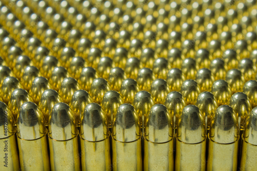 Glock pistol bullet 19, stand in one pile Stock Photo | Adobe Stock