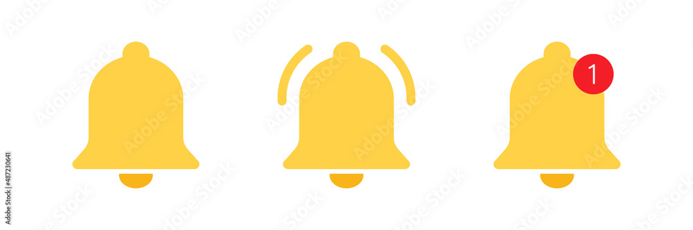 Notification bell icon set. Social media reminder icons. Vector ...