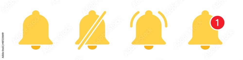 Notification bell icon set. Social media reminder icons. Vector ...