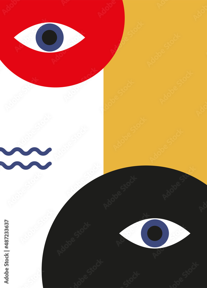 Vector illustration in 20s minimal style. Simple geometric forms and ...