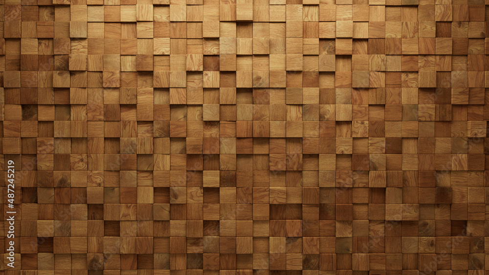 3D Tiles arranged to create a Square wall. Natural, Wood Background ...