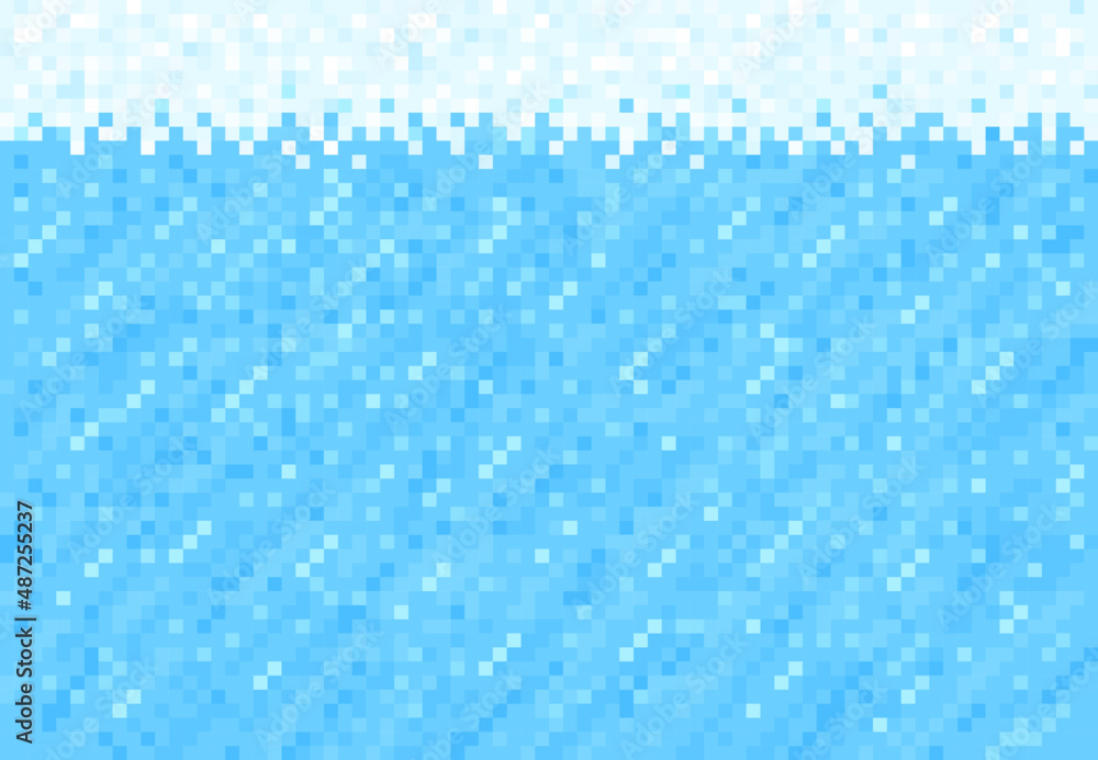 Snow, ice and water pixel blocks background pattern. Retro console game ...