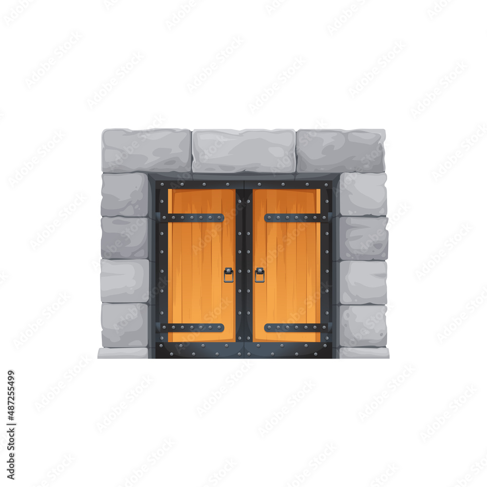 Square castle doorway, cartoon vector medieval gate with wooden doors ...