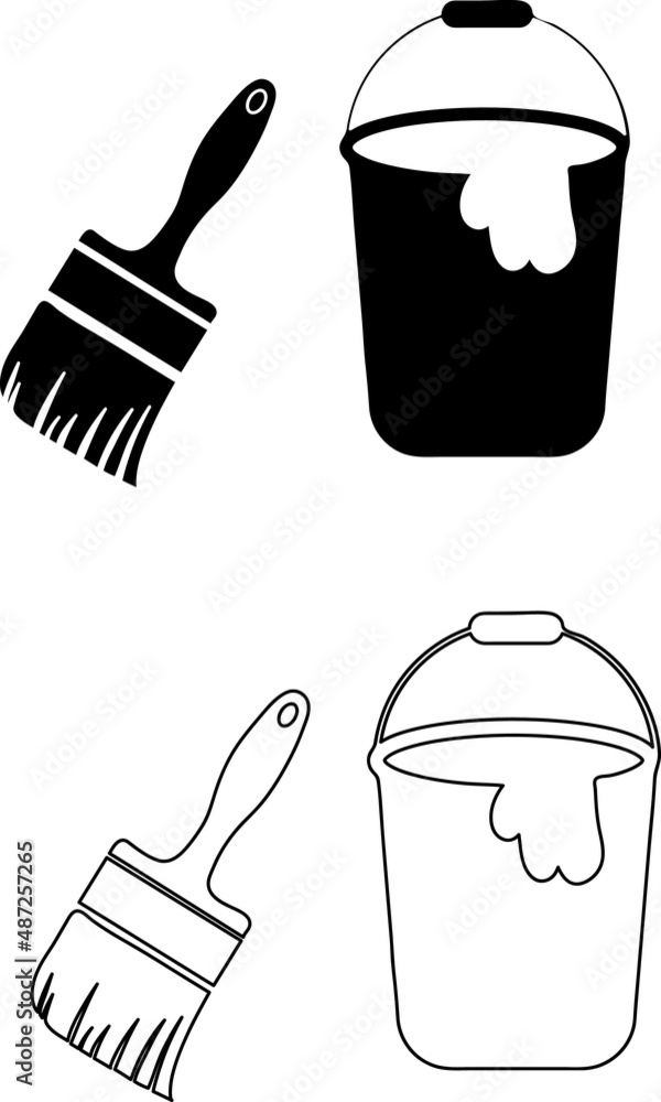 Black paint can and brush logo. Vector illustration liquid color bucket ...