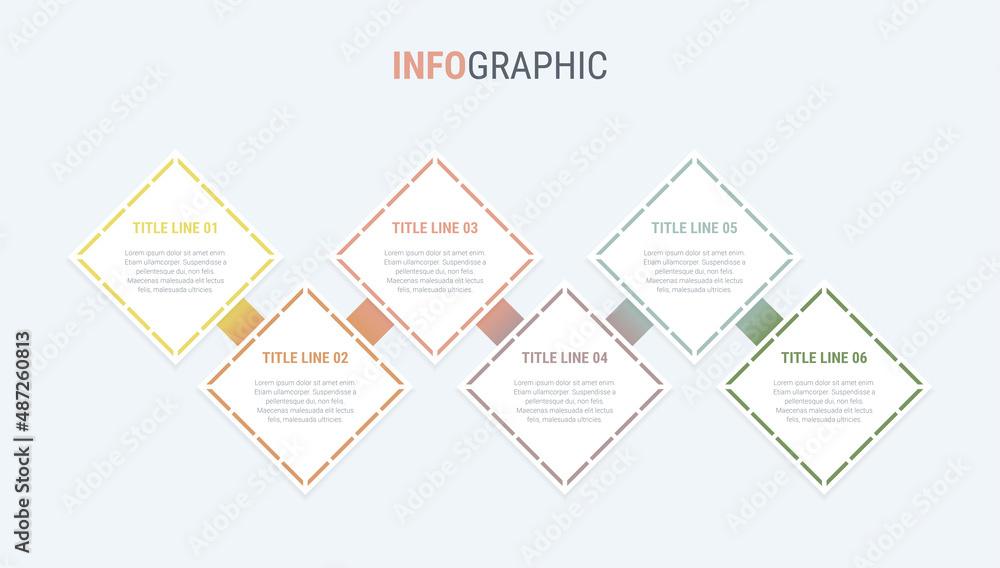 Infographic template. 6 steps square design with beautiful colors ...