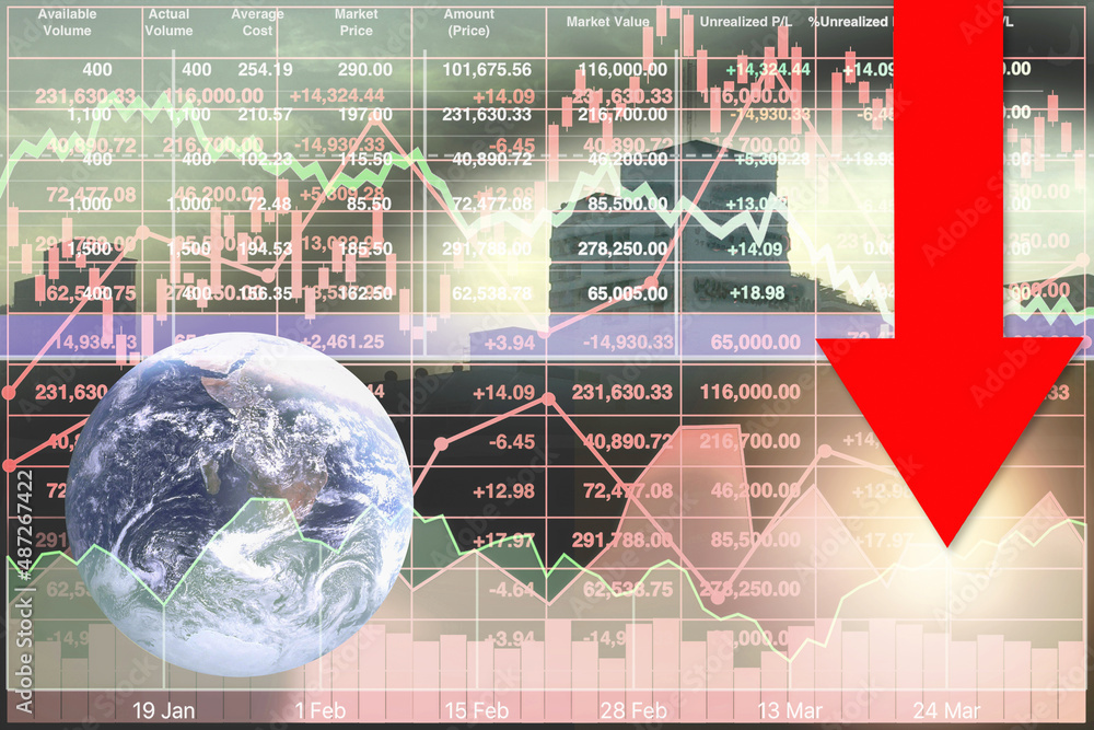 Inflation impact crisis on global stock financial index show big red ...
