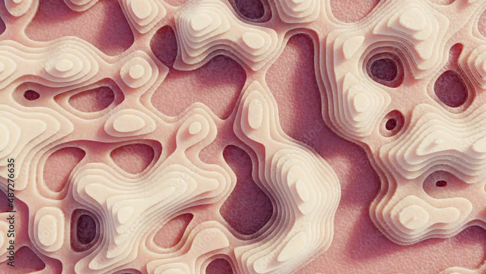 3d looped render of topology wave curved shapes in skin colour and ...