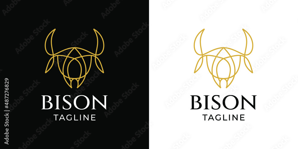 Bison Head Logo Monoline Style Stock Vector | Adobe Stock