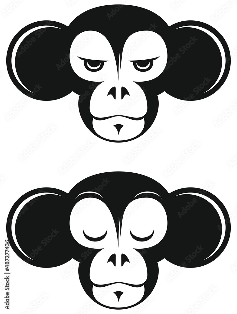 Cartoon style monkey characters, monkey face, isolated on white ...