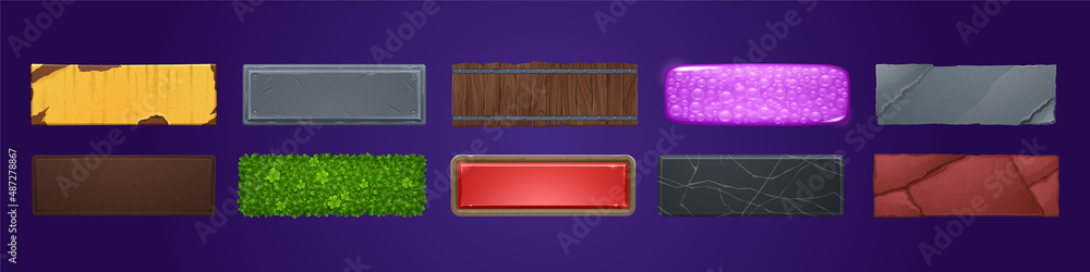 Rectangular buttons with wooden, stone, metal and black marble textures ...