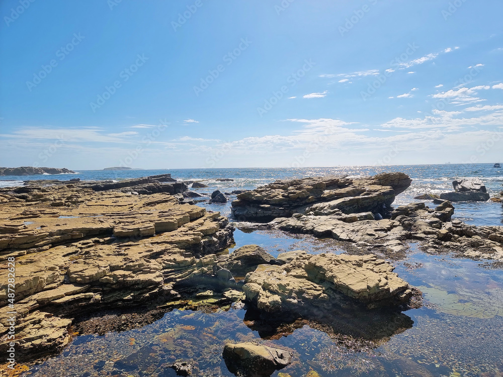Rock Platform with rock pools at Hams Beach Newcastle Australia. With a ...