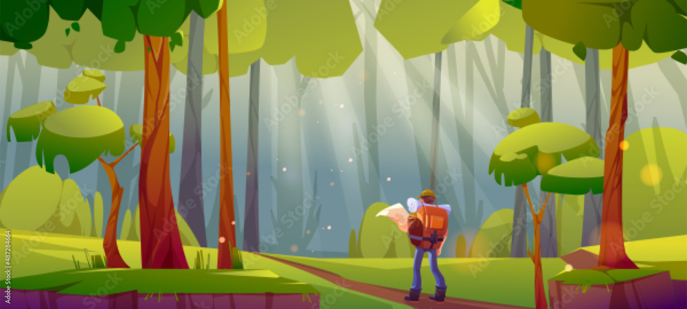 Hiking sport, orienteering, travel journey, adventure concept. Traveler ...