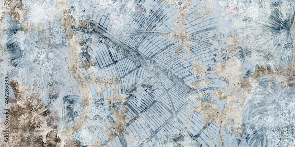 Abstract botanical background. Floral wallpaper with exotic jungle ...