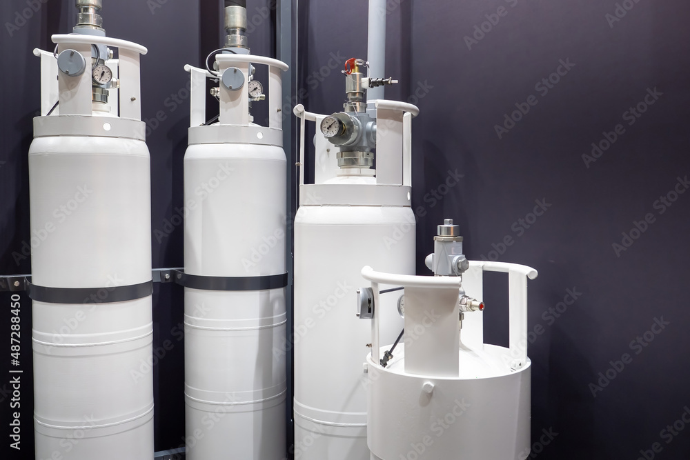 Fire extinguishing gas. Several white balloons in automatic anti fire ...