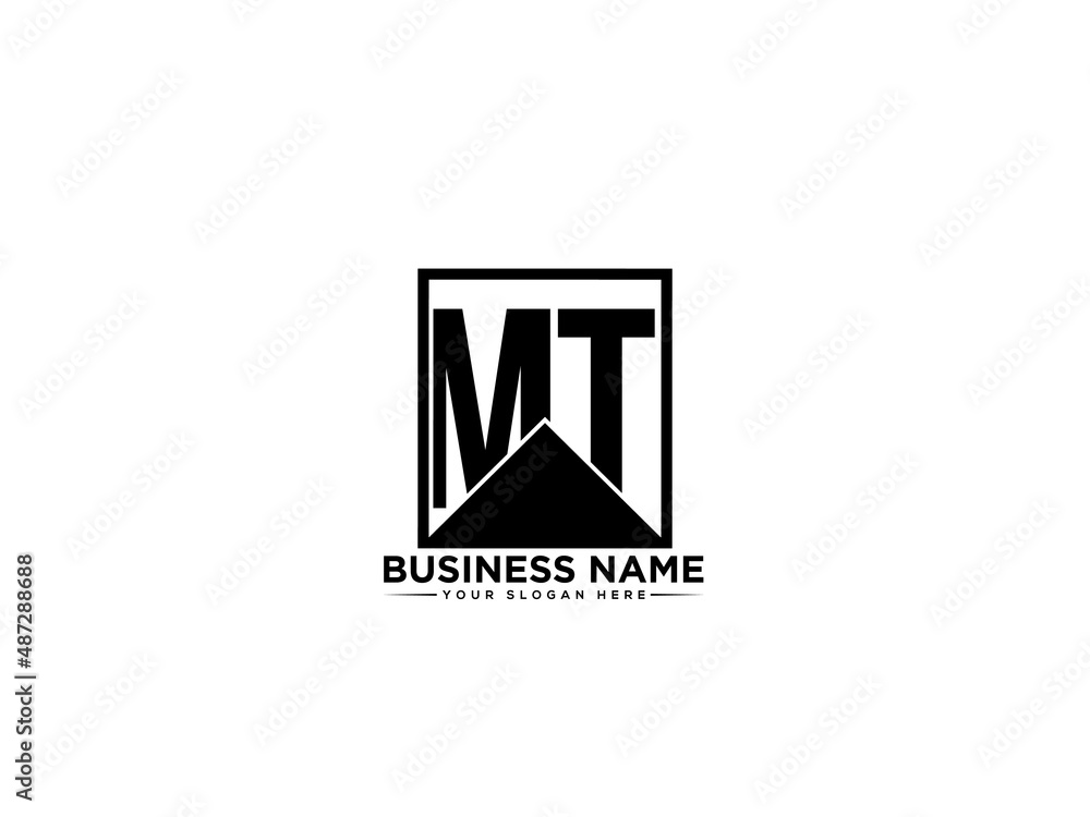 MT Abstract black Logo, Simple black Mt Monogram letter logo design ...