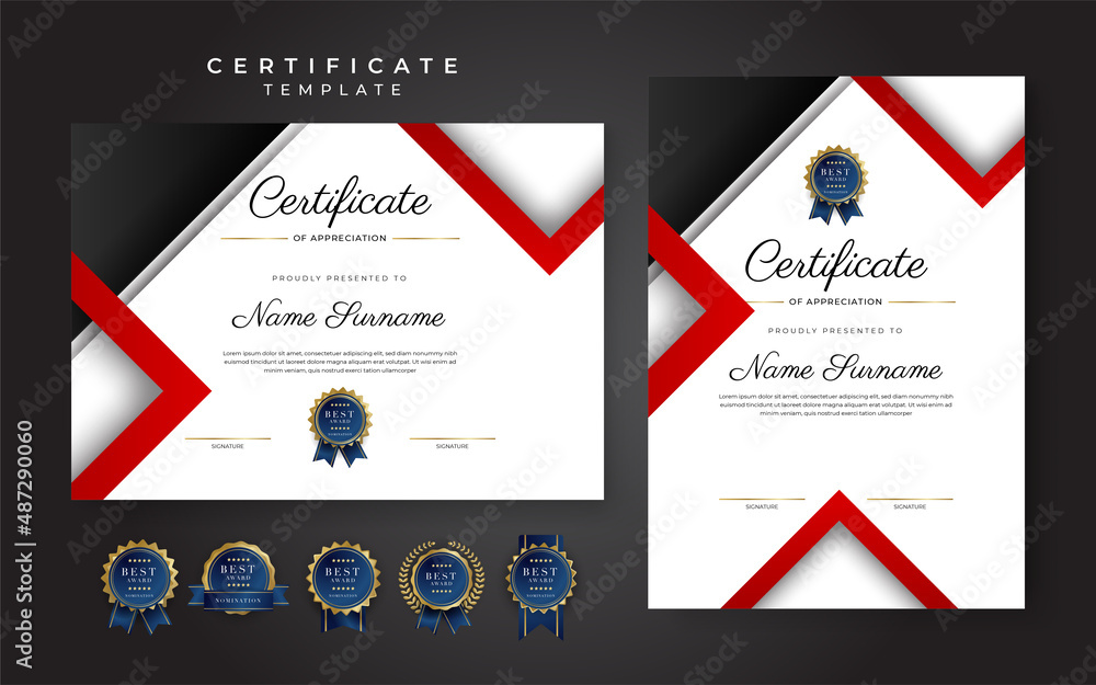 Black and red certificate of achievement border template with luxury ...