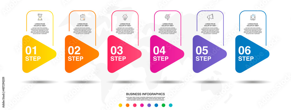 Vector infographics with 6 triangles. Business concept graphic process ...