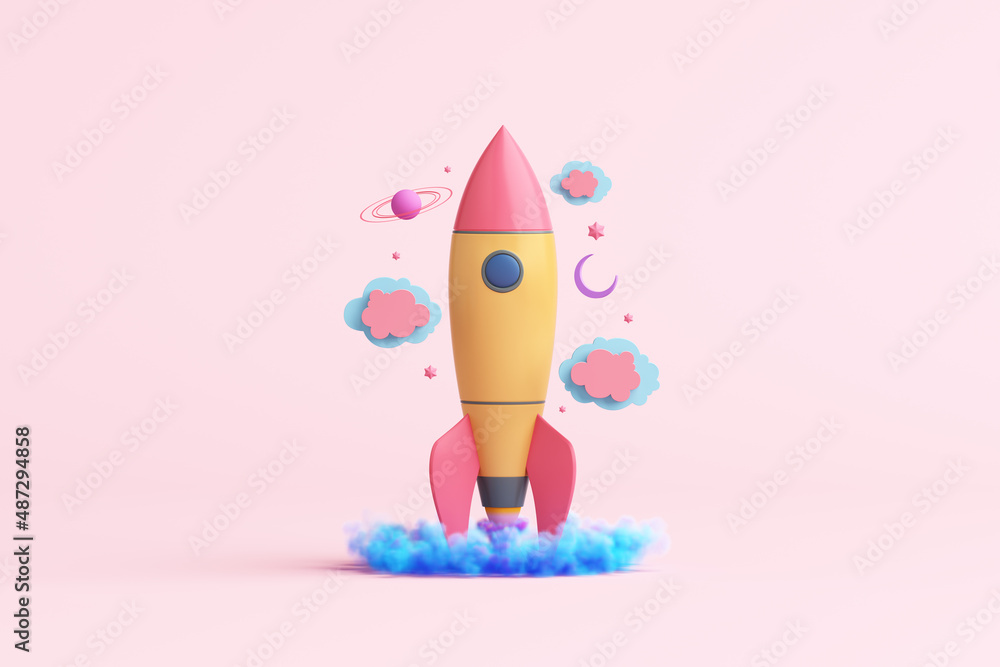 imagine creative rocket spaceship saturn stars doll children cute pink ...