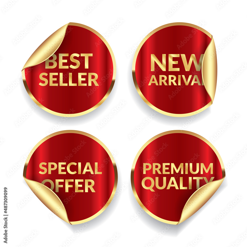 Sales business promotion labels collection in black and gold colors ...
